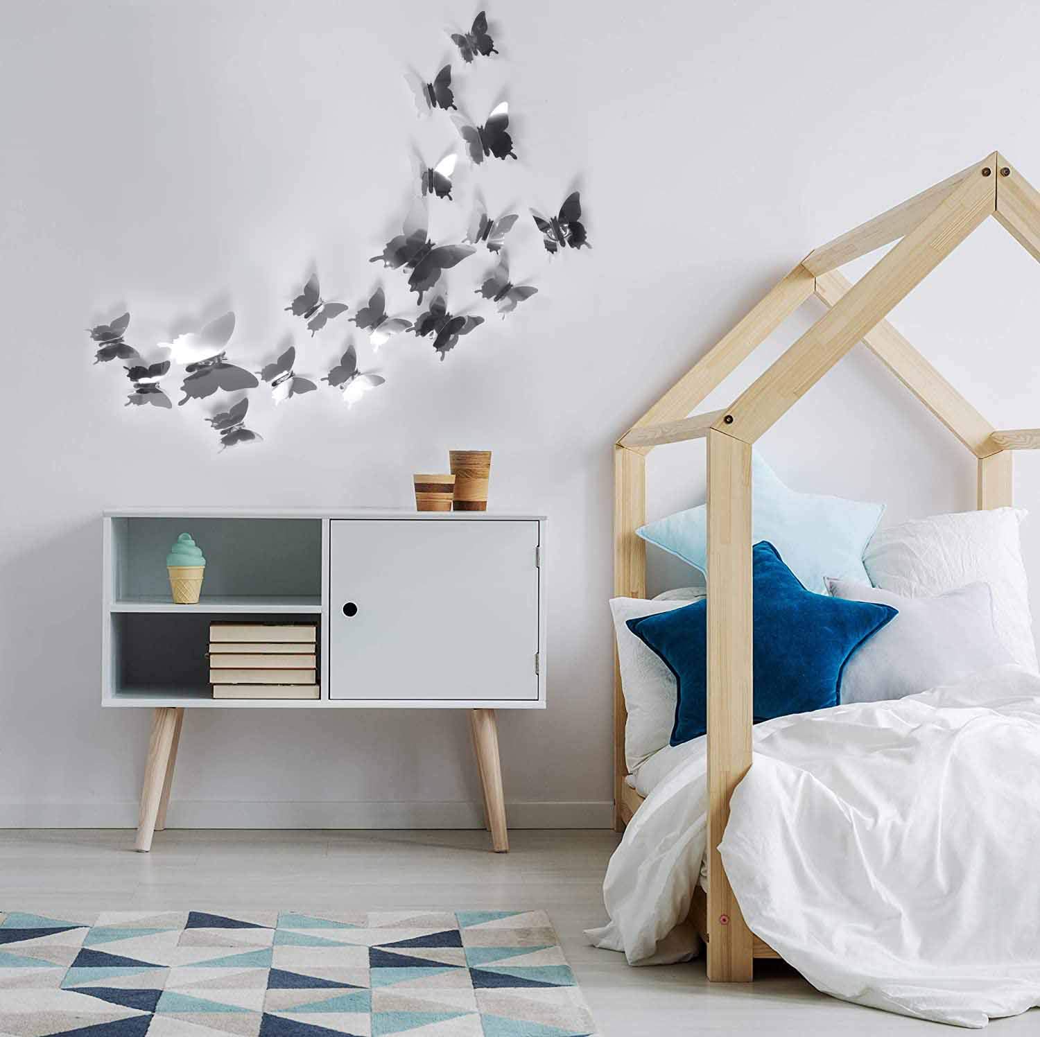 24pcs DIY Mirror 3D Butterfly Removable Mural Stickers Wall Stickers Decal for Home and Room Decoration