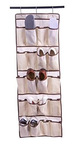 Amelitory Over the Door Shoe Organizer 20 Pockets Hanging Shoe Storage Fabric Beige