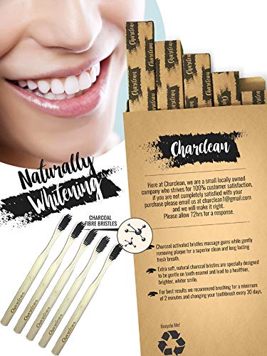 5 Pack Charcoal Infused Toothbrush Ultra Soft Bristles - Naturally Whitening - Natural Bamboo Handle (Bamboo)