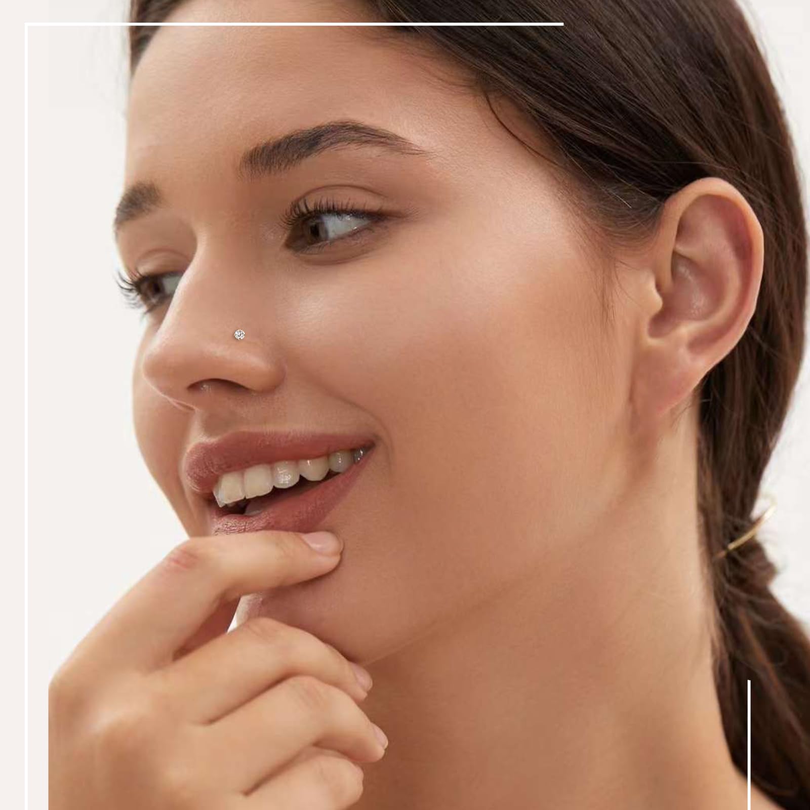 14k Gold Plated Sterling Silver L Shaped Nose Rings Studs for Women Men 20g, Small L Shape Nose Stud, 20 Gauge Nose Piercing Stud, Hypoallergenic Nose Nostril Piercing Jewelry (Gold - Green Emerald)