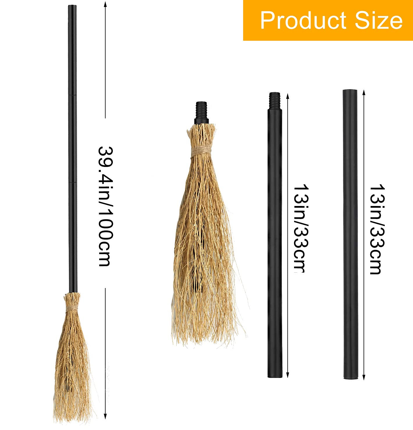 Medoore 2 Pack Halloween Witch Broom Plastic Witch Broomstick Cosplay Broom Props, Realistic Wizard Flying Broom Stick Accessory