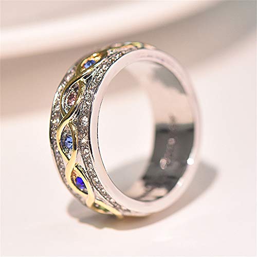 Fashion 18k Gold Ruby Sapphire Ring 925 Sterling Silver Shiny Full Diamond Ring Cubic Zirconia Promise Rings CZ Diamond Multi Row Ring Eternity Engagement Wedding Band Ring for women (US Code 8)