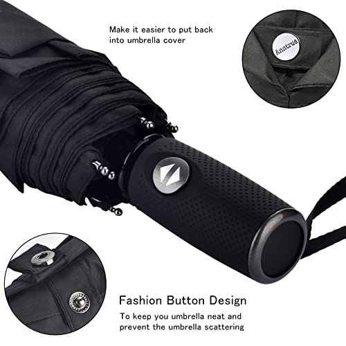 Anntrue Windproof Travel Umbrella, Auto Open Close Lightweight Compact Portable Backpack Folding Umbrella, Perfect for Car, Purse, Men and Women (Black)