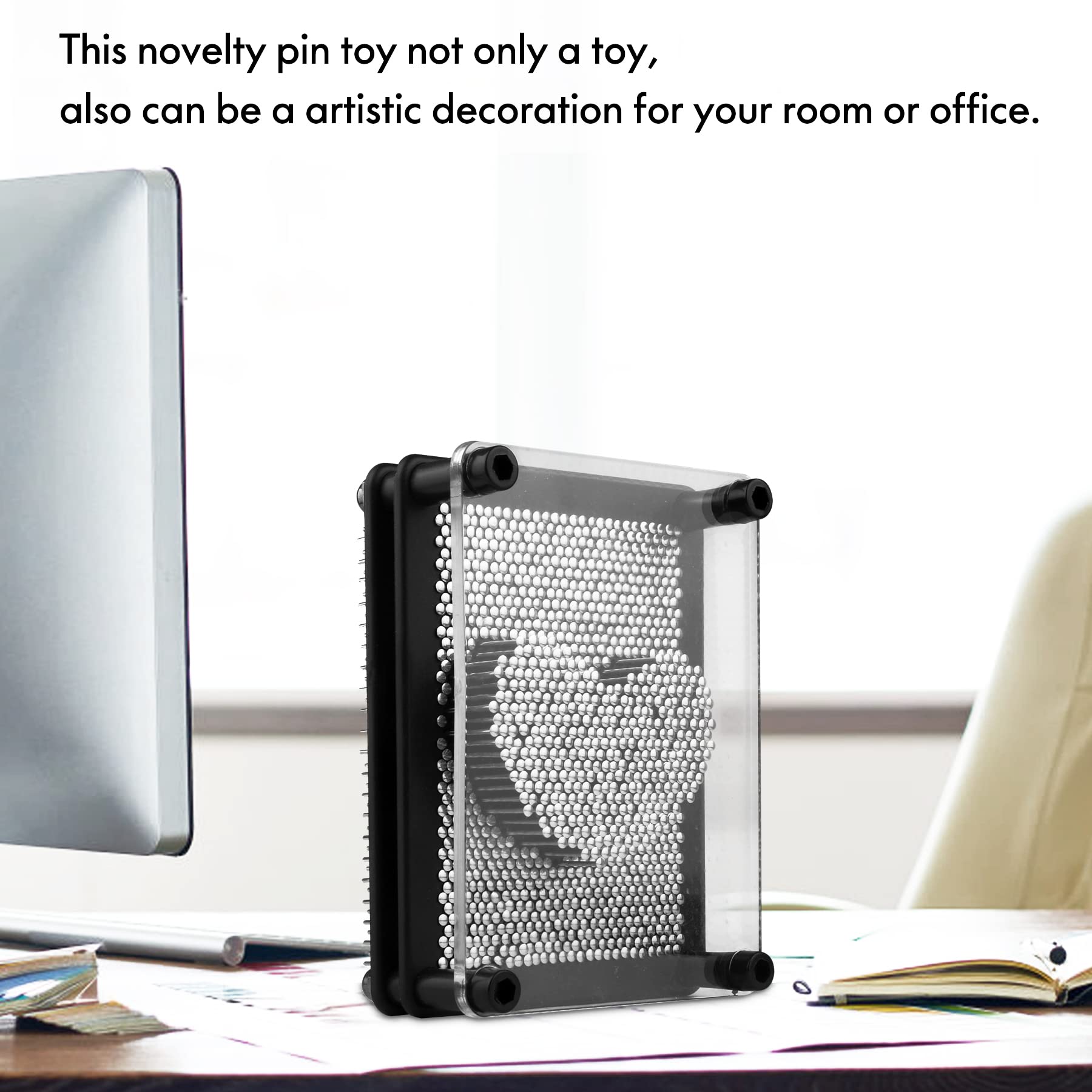 3D Pin Art Toy, Size 3.75” X 5” Unique Metal 3D Pin Art Board Impression Toy for Kids (Silver, Metal)