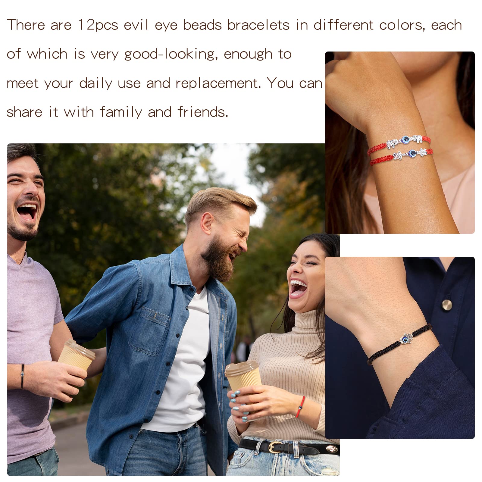 12Pcs String Evil Eye Bracelet for Women Men Teen Girls Boys Black Red Hasma Hand Bracelet Thread Adjustable Bracelets