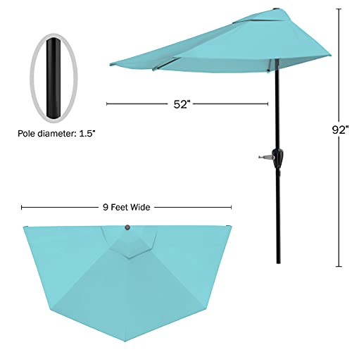 9-Foot Half Patio Umbrella β Easy Crank Semicircle Opening Shade Canopy β For Against a Wall, Porch, or Balcony Furniture by Pure Garden (Blue)