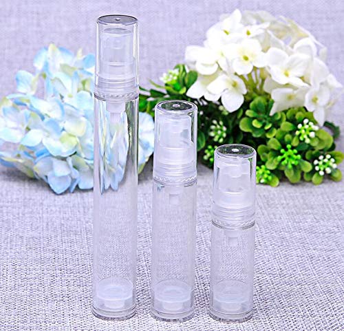 erioctry 12Pcs 10ML Empty Refillable Cosmetic Containers Cream Lotion Bottles Portable Clear Plastic Airless Vacuum Pump Bottle Sample Packing Toiletries Liquid Storage Vial Jars