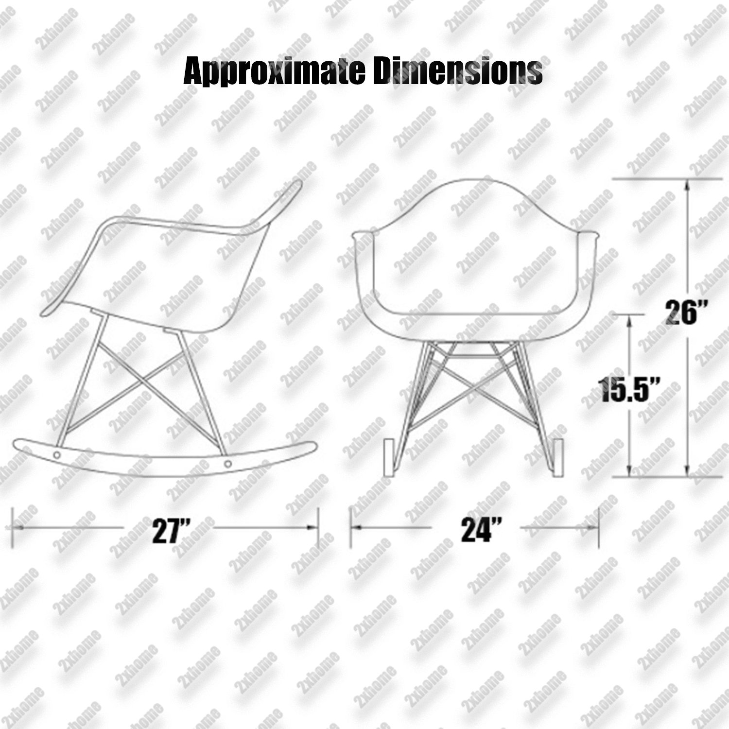 2xhome Modern Molded Plastic Shell Rocking Chair with Metal Eiffel Wire Frame and Wooden Rocker Legs, Bright Red, Single, Set of 1