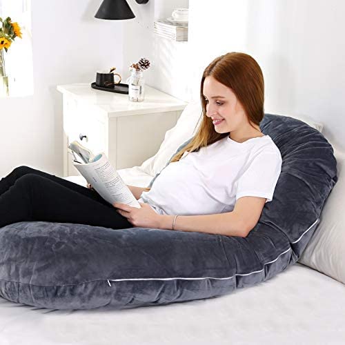 CDEN Pregnancy Pillow, C Shaped Full Body Pillow 52", Maternity Pillow Support for Back, Legs, Neck, HIPS for Pregnant Women with Removable Washable Velvet Cover(Black)