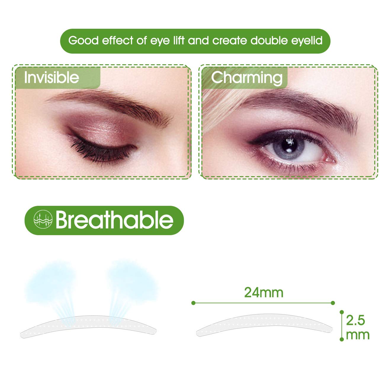 2Bags/656Pcs Invisible Slim Double Eyelid Tapes Lift Strips Stickers, One-sided Sticky, Instant Eyelids Lift, Suitable for Saggy, Hooded, Droopy, Uneven, Mono-eyelids