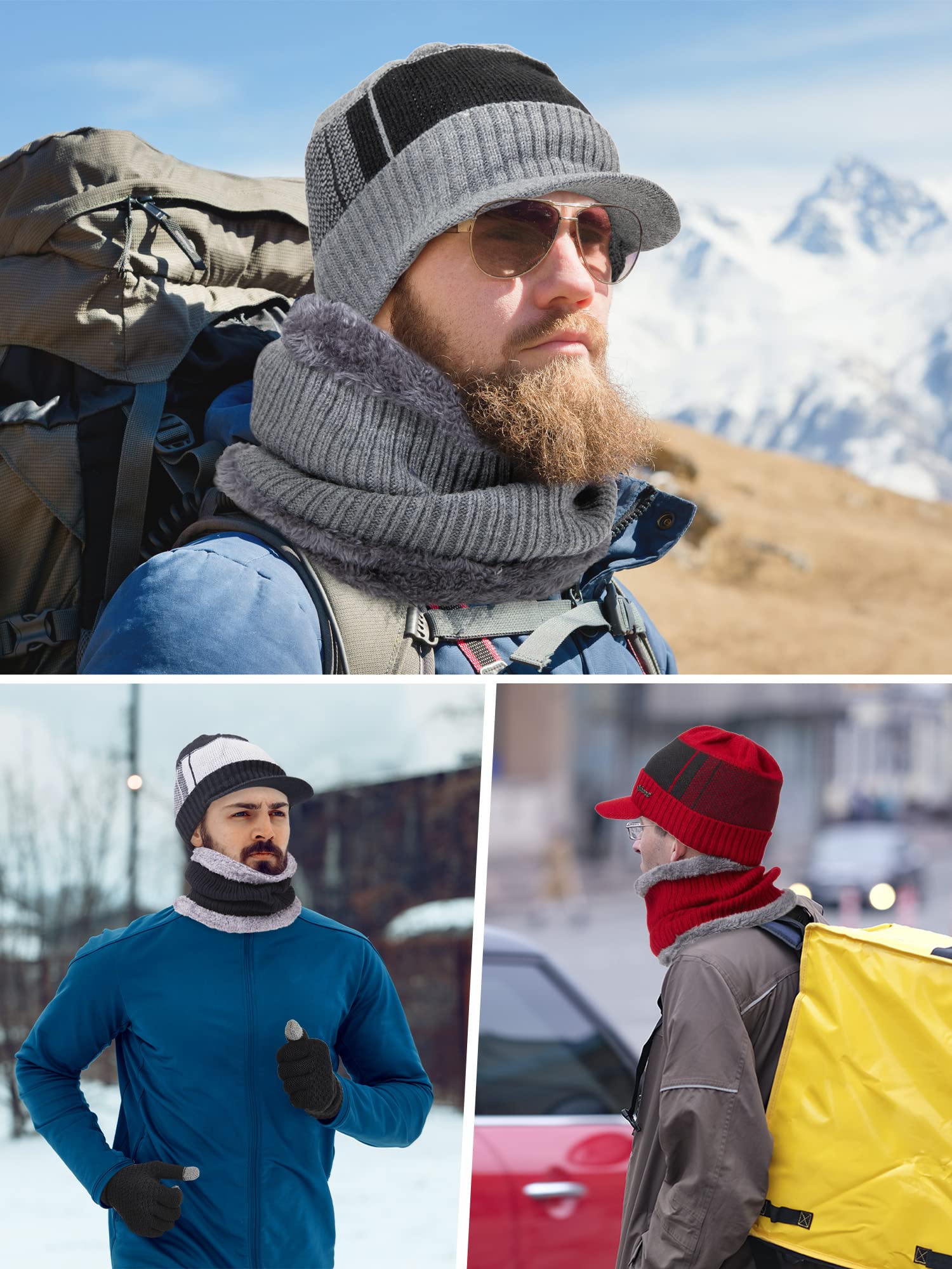 12 Pcs Winter Hat Scarf Gloves Set Winter Slouchy Skull Cap Knit Hats Winter Touch Screen Gloves Neck Warmer (Stylish)