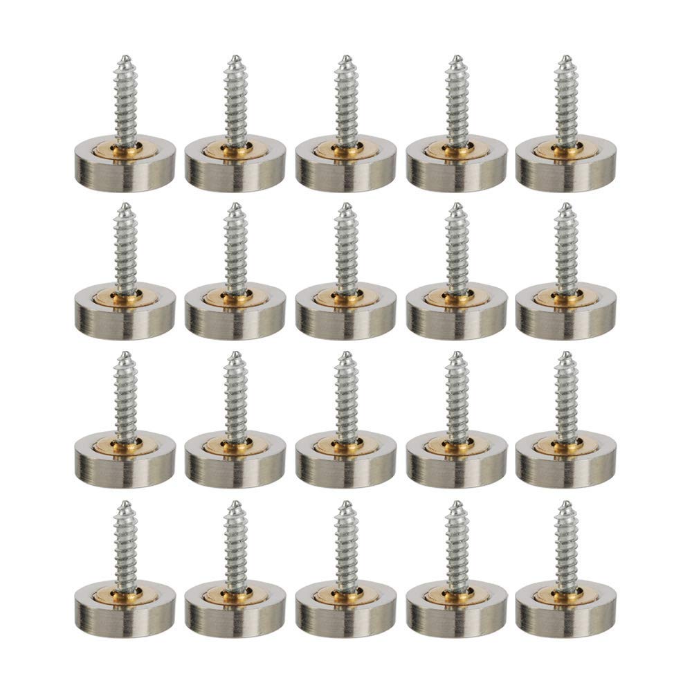 Mellewell 40 PCS Screw Covers Decorative Caps (Solid Brass Construction) Mirror Screws Fasteners, 3/5" Diameter, Brushed Stainless Steel