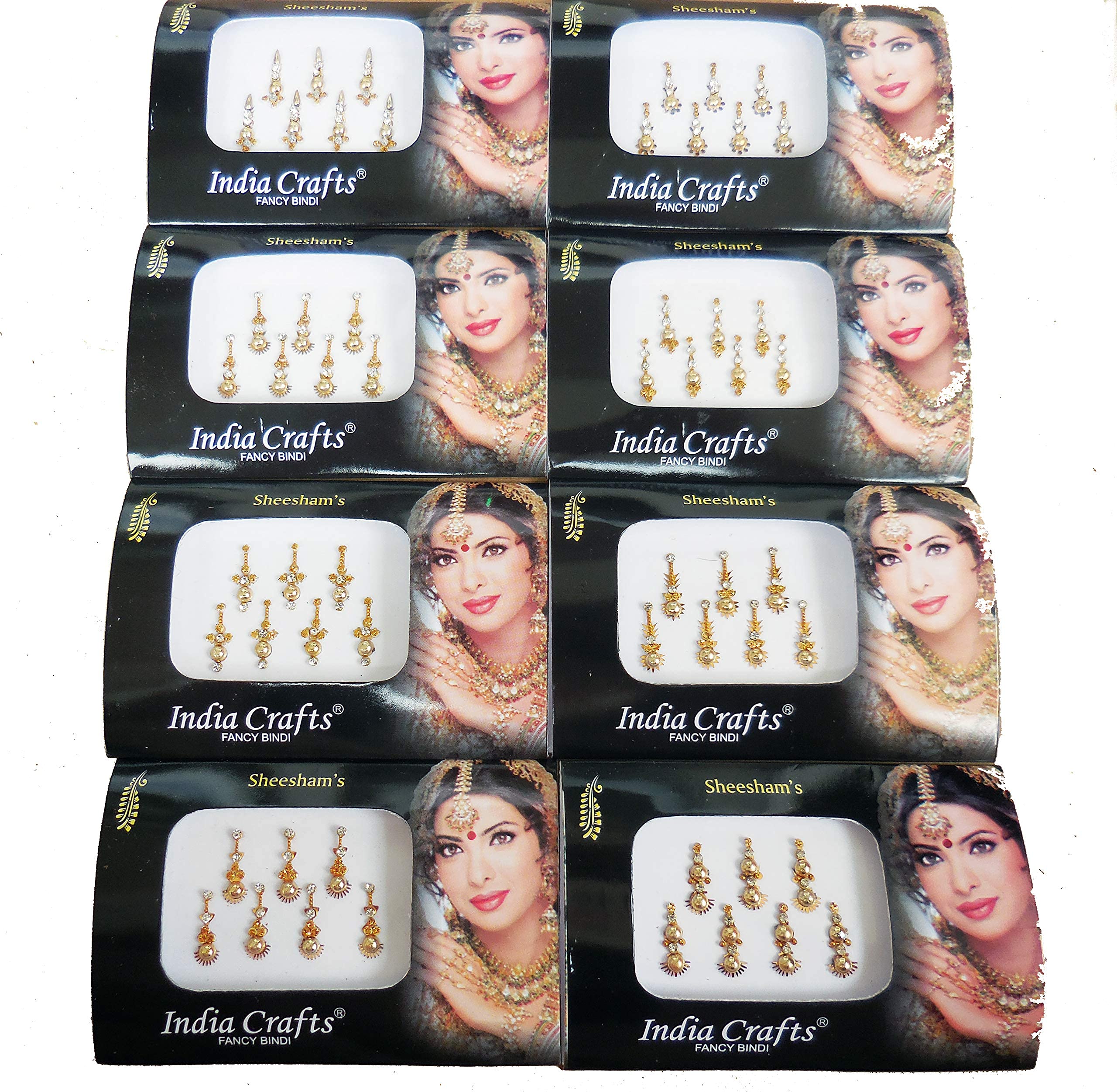 8 Packs- 56 Bindis Combo of Silver/Gold/Black/Multicolored Face Jewels Bollywood tika`