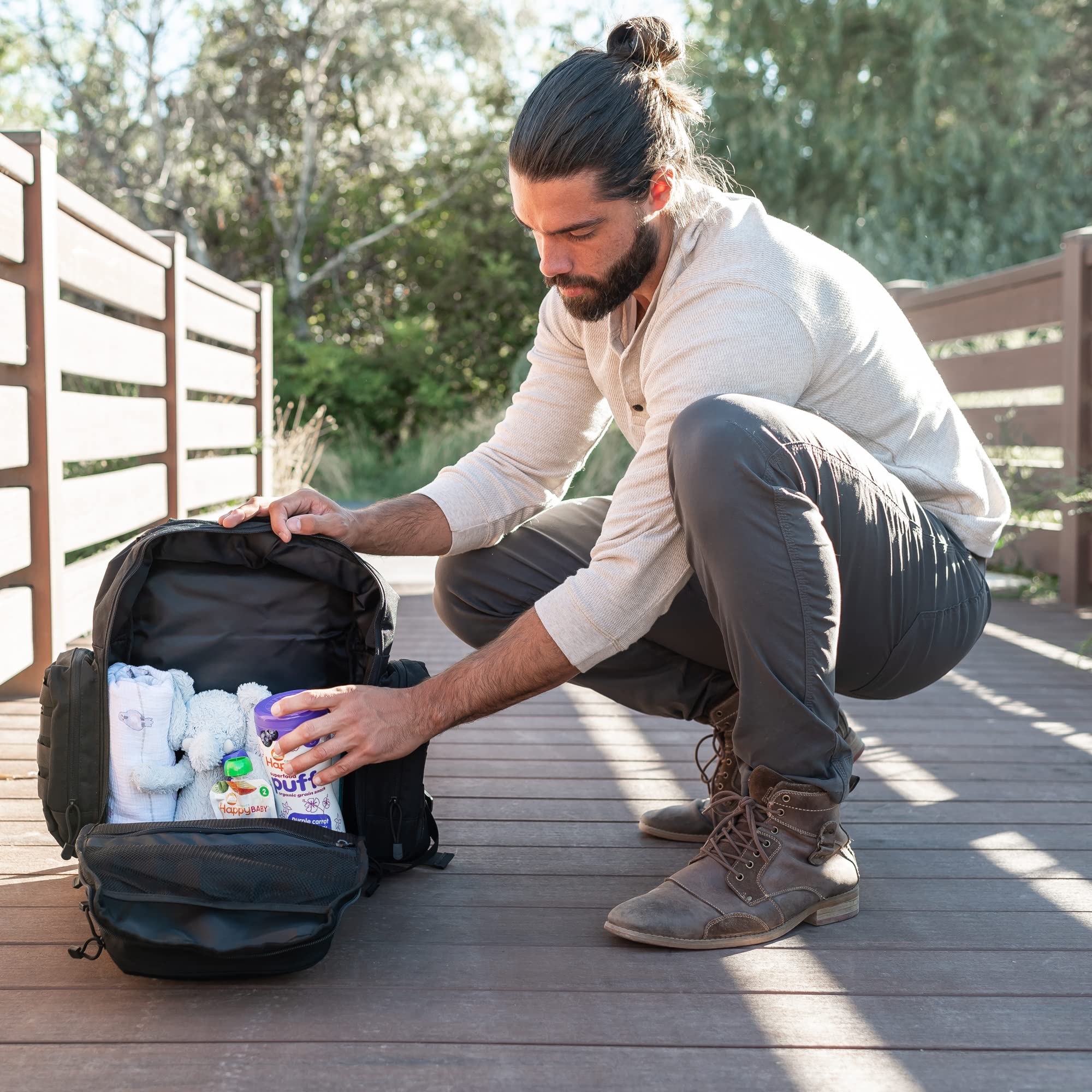 Dad Diaper Bag - Molle-Style Military Diaper Backpack Made of Rugged 900D Waterproof Polyester with Wider Extra-Long Straps, Pouch for Dirty Diapers, Baby Wipes Dispenser & Insulated Bottle Pockets