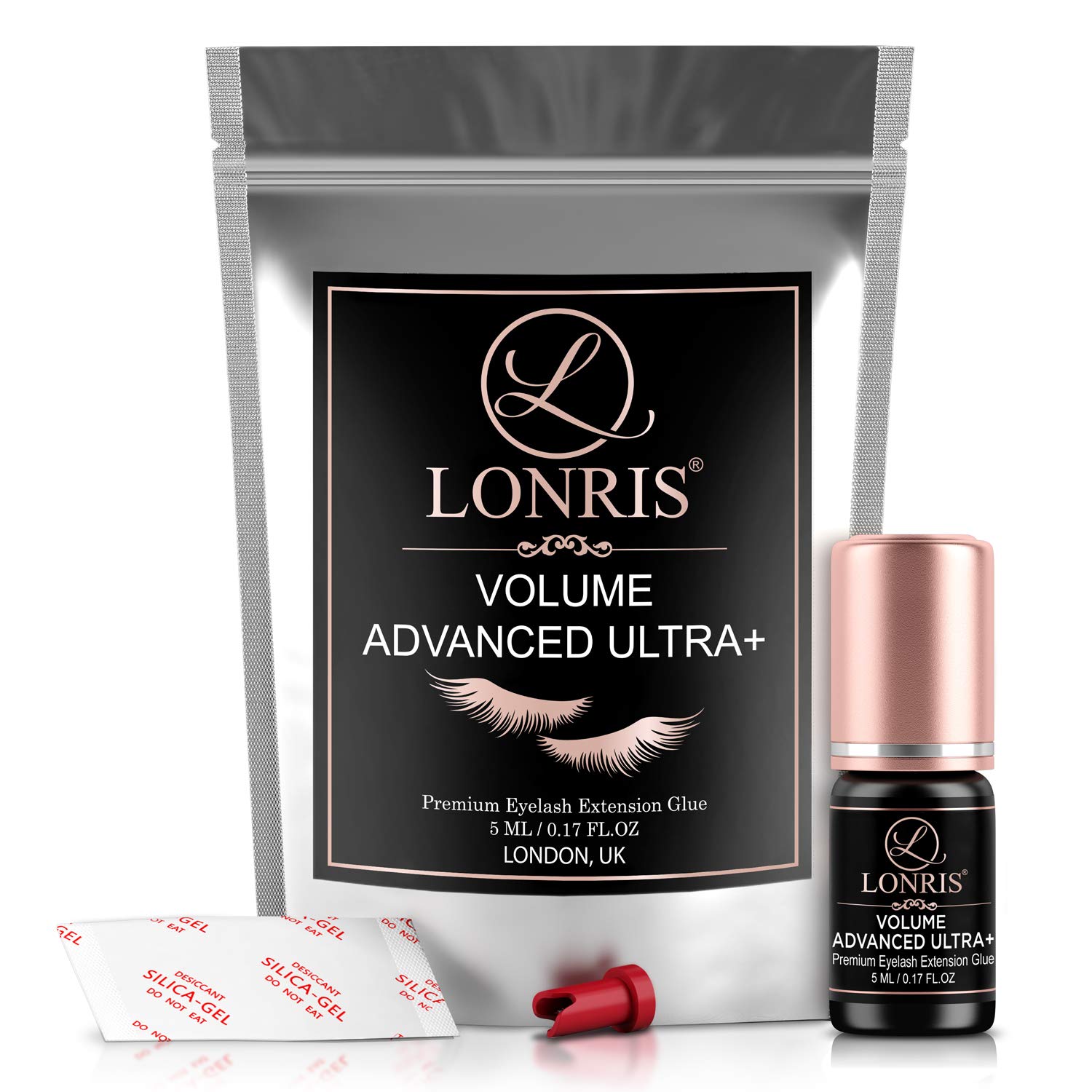 7-8 Weeks Retention/Eyelash Extension Glue Volume Advanced Ultra+ LONRIS Lash 5 ml/1-2 Sec Drying time/Maximum Bonding/Semi-Permanent Extensions Supplies/Professional Use Only Black Adhesive