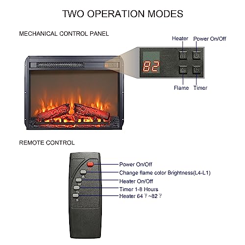 23 inch Electric Fireplace Insert, Ultra Thin Heater with Log Set & Realistic Flame, Remote Control with Timer, Overheating Protection