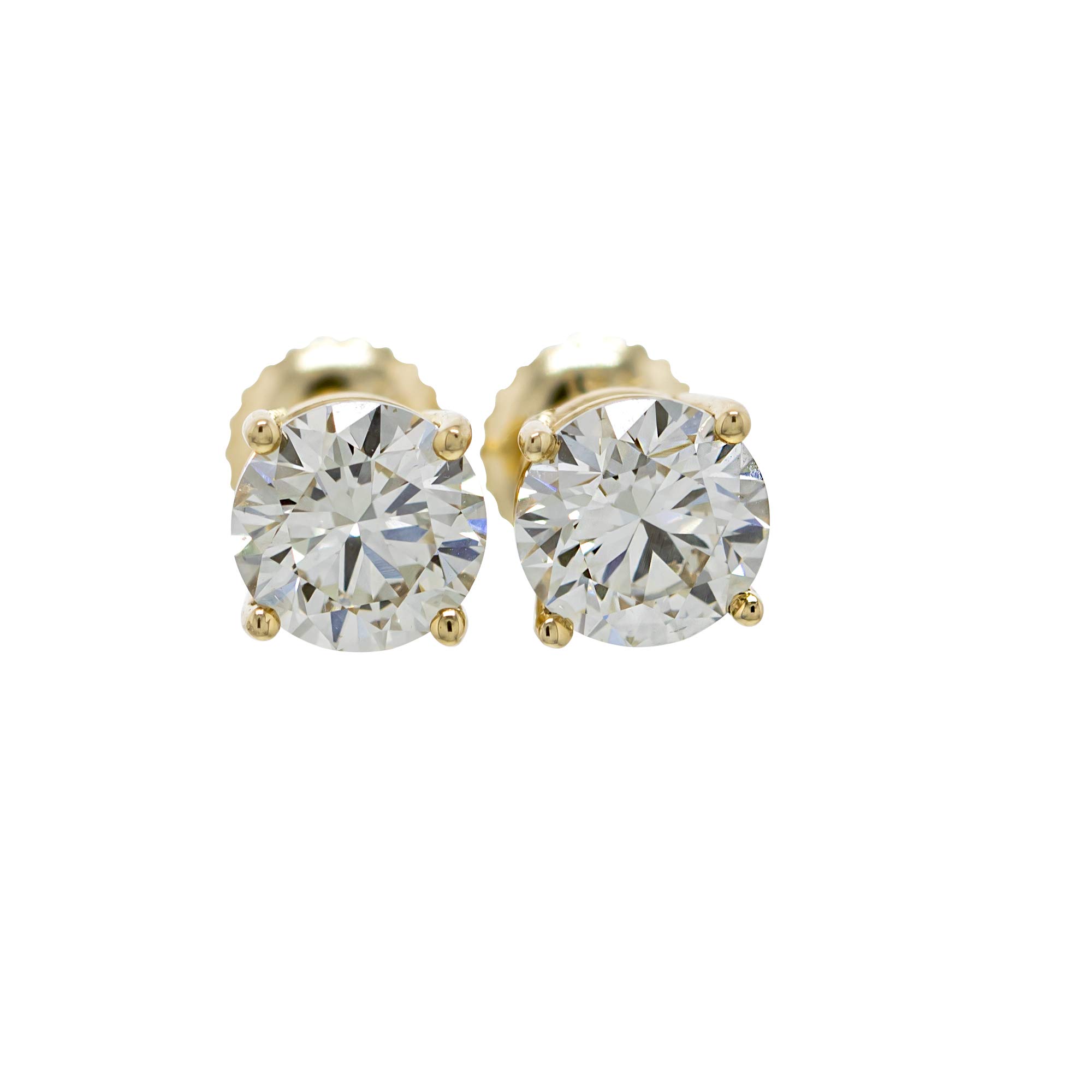 14k Yellow Gold Lab Grown Diamond Stud Earrings IGI Certified (2.0 cttw, H-J Color, VS2-SI1 Clarity)