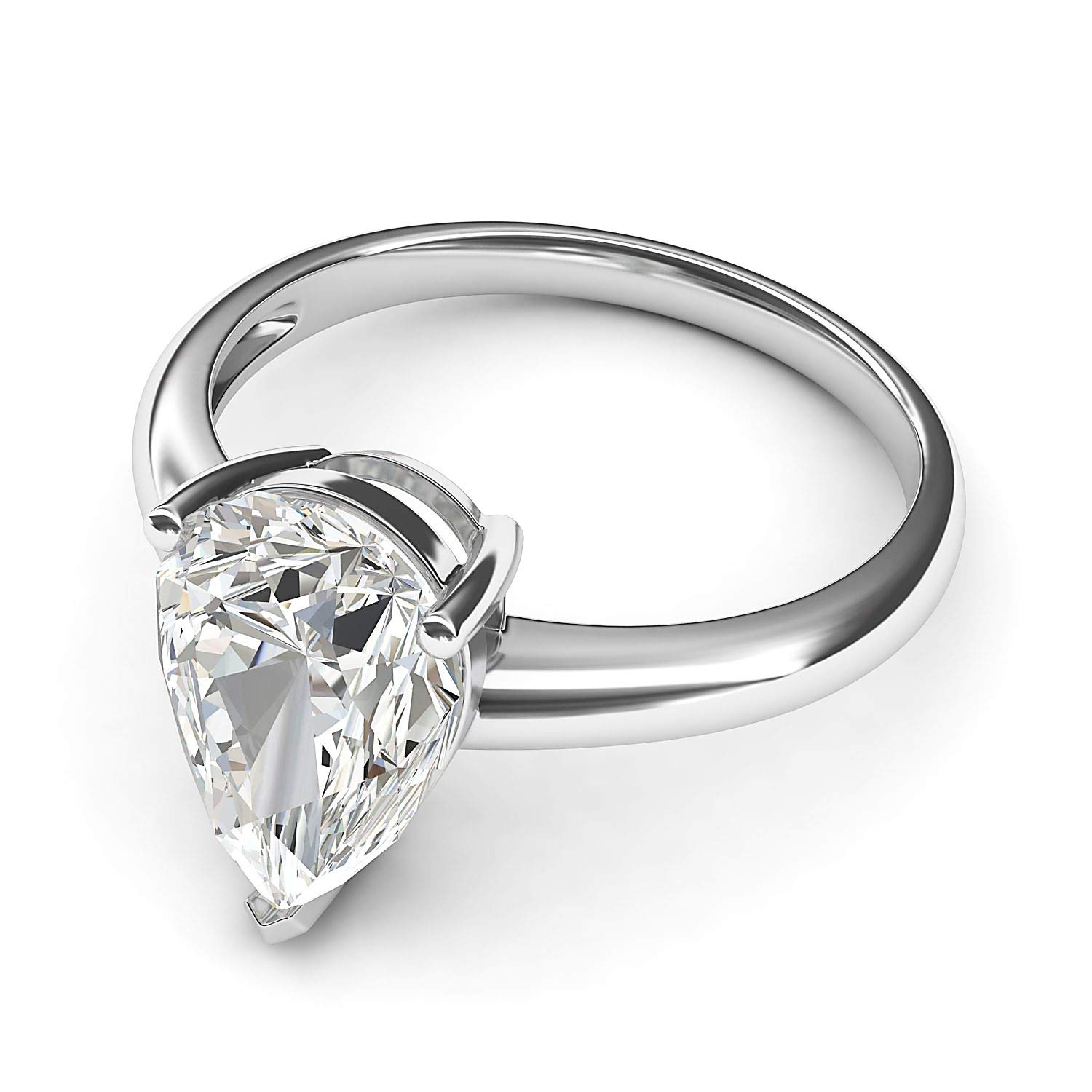 10k White Gold 8x12mm Simulated Pear-shaped Diamond Engagement Ring Domed Band Promise Bridal Ring (9.5)