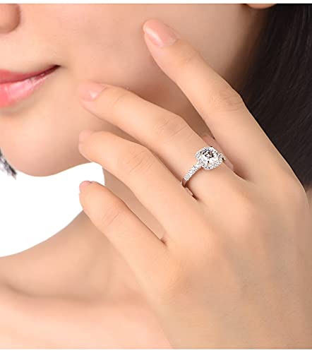 18K White Gold Plated 3CT Zircon Cushion Halo Diamond Ring for Women Sterling Silver Jewelry