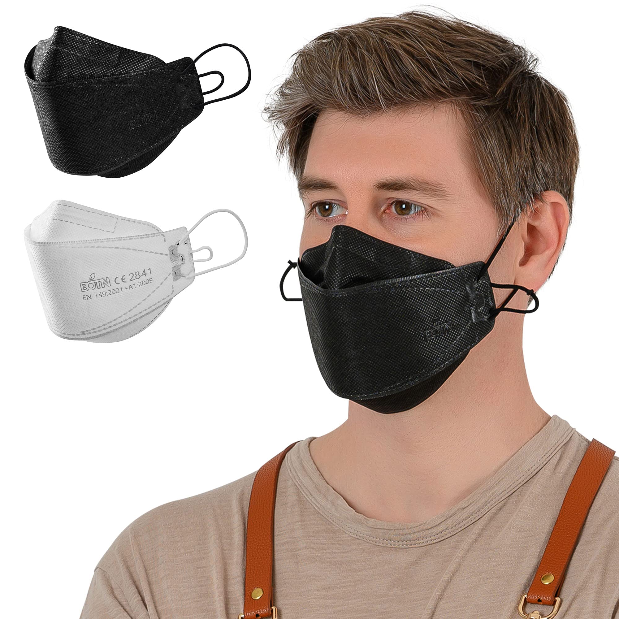 BOTN 23Pack KF94 Protective and Safety Mask for Adult, Adjustable Strap and Made in Korea, 4-Layer Filter and 3D Design (Black, Large)