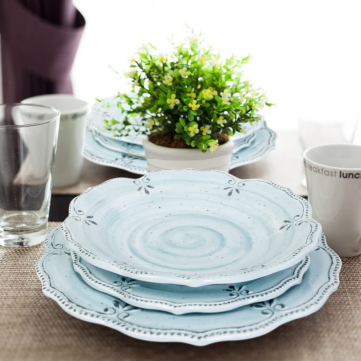 12 Piece Melamine Dinnerware Sets Service for 4 - Includes 4 Dinner Plates 4 Salad Plates and 4 Bowls Made of A5 Melamine Use at Home & Outdoor Dining, Picnic, Camping and Rvs - Swirls Design