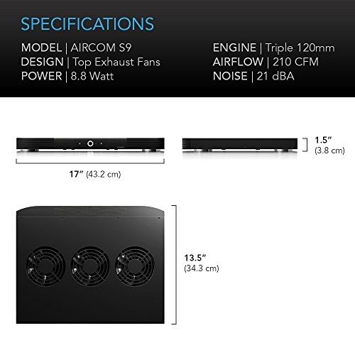 AC Infinity AIRCOM S9, Quiet Cooling Fan System 17" Top-Exhaust for Receivers, Amps, DVR, AV Cabinet Components