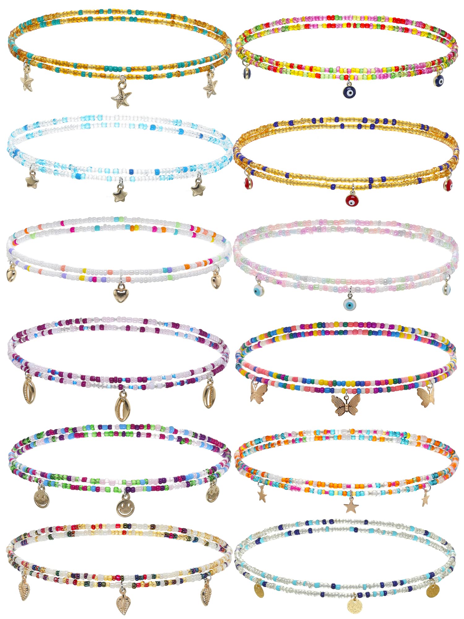 12Pcs Waist Beads for Women Plus Size Colorful Beaded Body Chain Elastic String Waist Chain Beach Bikini Belly Chains Sexy Body Jewelry for Women Girls 43.5Inch