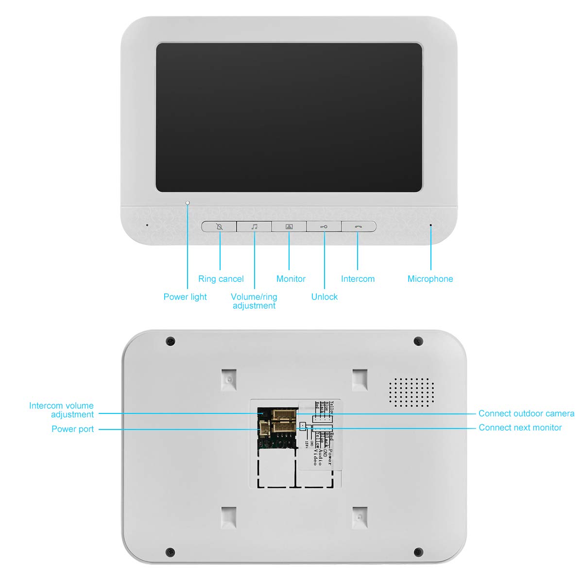 AMOCAM Video Intercom System, 7 Inche Monitor Wired Video Door Doorbell Kit, Outdoor IR Camera Door Intercom, Support Monitoring, 2-Way Intercom Unlocking for Home
