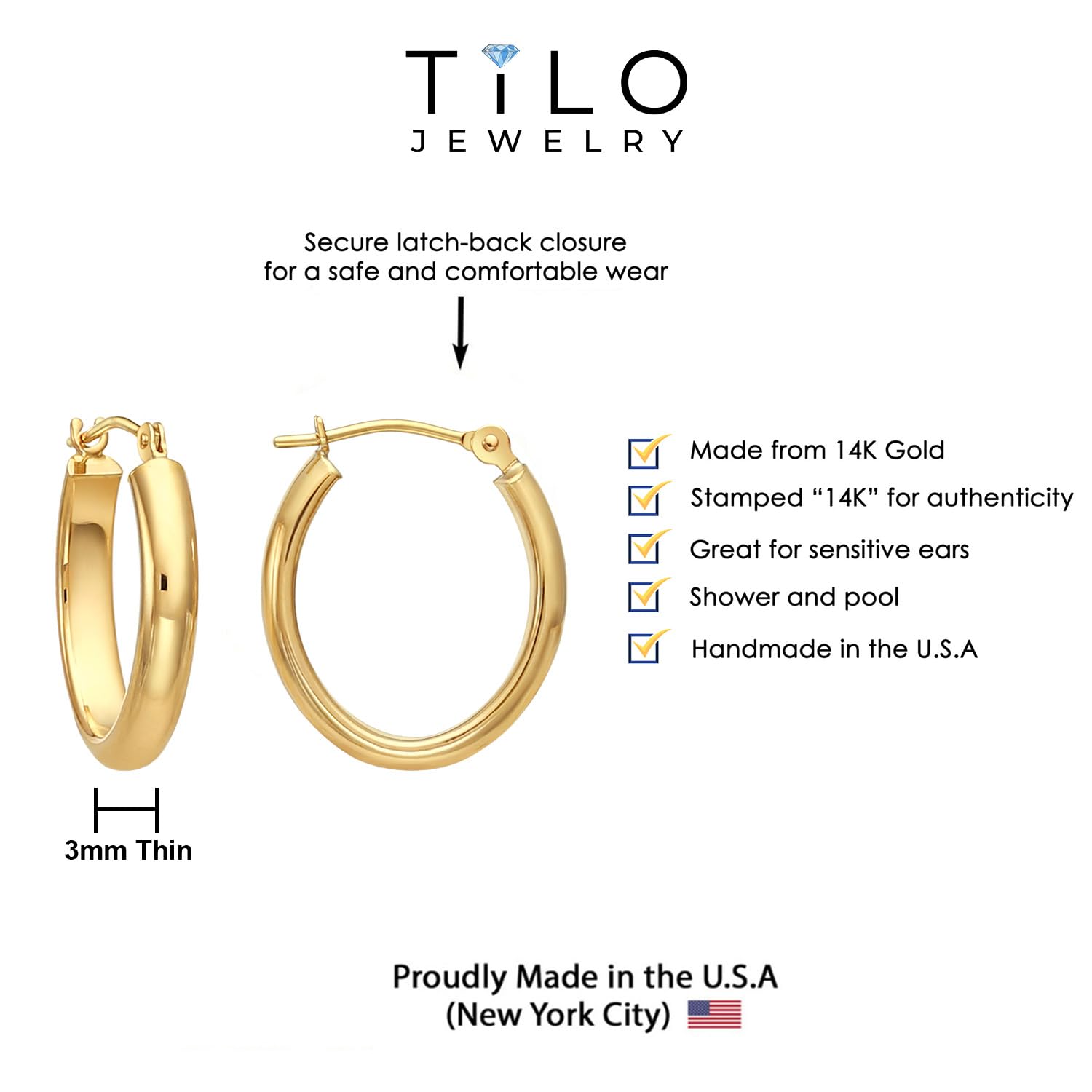 14k Gold Small Oval Polished Hoop Earrings (0.7 inch Diameter) (yellow-gold)…