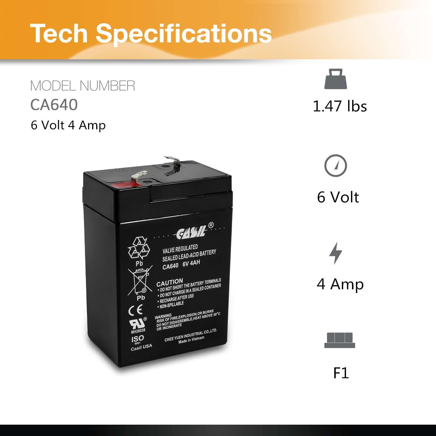 Casil 6V Battery Compatible with Power Wheels and Moultrie Feeder 6 Volt Rechargeable Battery for Ride On Toys, 6V4.5AH/20HR Emergency Battery, 3FM4.5 6V4AH Deer Feeder Battery