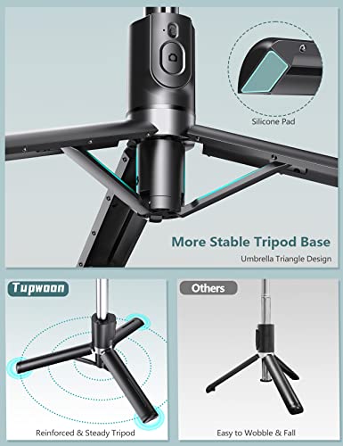 44.9 Inch Selfie Stick with Reinforced Tripod - 2 Fill Lights, Tupwoon Extendable & Portable Phone Tripod with Remote, Compatible with iPhone 14 Pro Max/13/12/11 Samsung Android