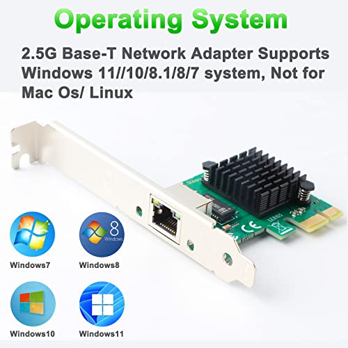 2.5G Base-T PCIe Network Adapter, RTL8125B 2500/1000/100Mbps PCI Express Gigabit Ethernet Card RJ45 LAN Controller, Low Profile Bracket, Network Card for Gaming/Office, Support Windows 11/10 /8/8.1/7