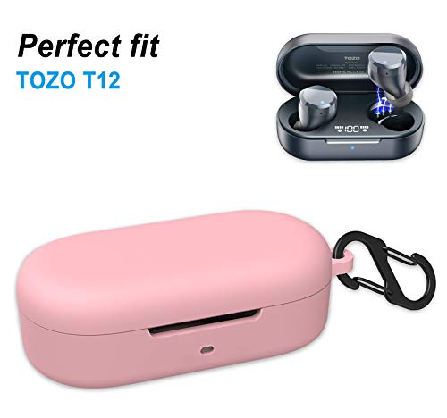 Naomo Silicone Case for TOZO T12, Soft and Flexible, Scratch/Shock Resistant Silicone Cover for TOZO T12 Headphones (Pink)