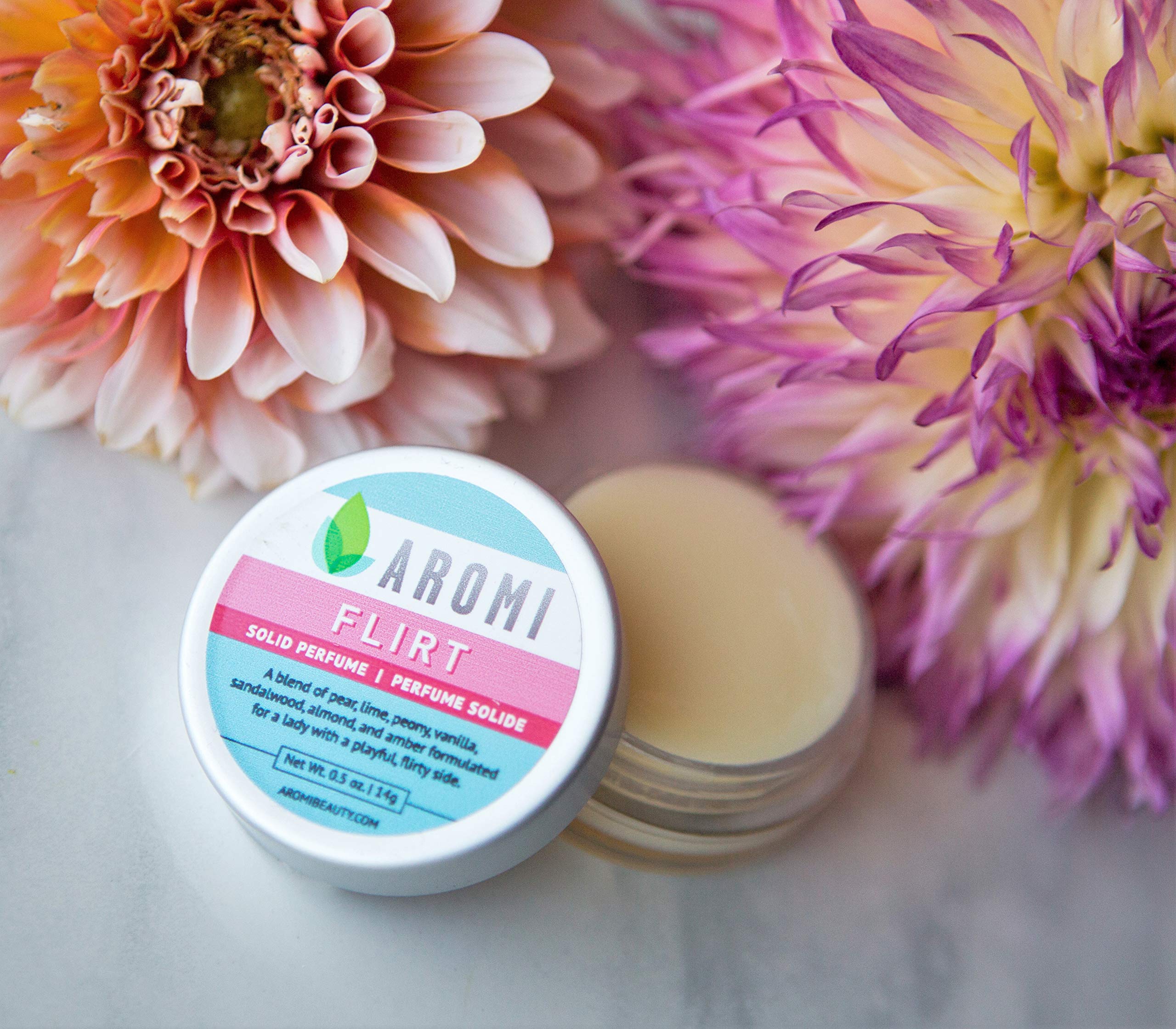 Aromi Flirt Solid Perfume | Floral, Woodsy Fragrance, Vegan, Cruelty-free, Almond, Peony, Vanilla Scent, Wax-Based, Women's Gift, Travel, Handmade (Flirt)