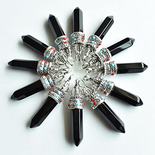 12pcs/lot Fashion Natural Black Onyx Pillar Charms Pendants for Jewelry Accessories Marking
