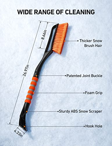AstroAI 2 Pack 27" Snow Brush and Detachable Deluxe Ice Scraper with Ergonomic Foam Grip for Cars (Heavy Duty ABS, PVC Brush)