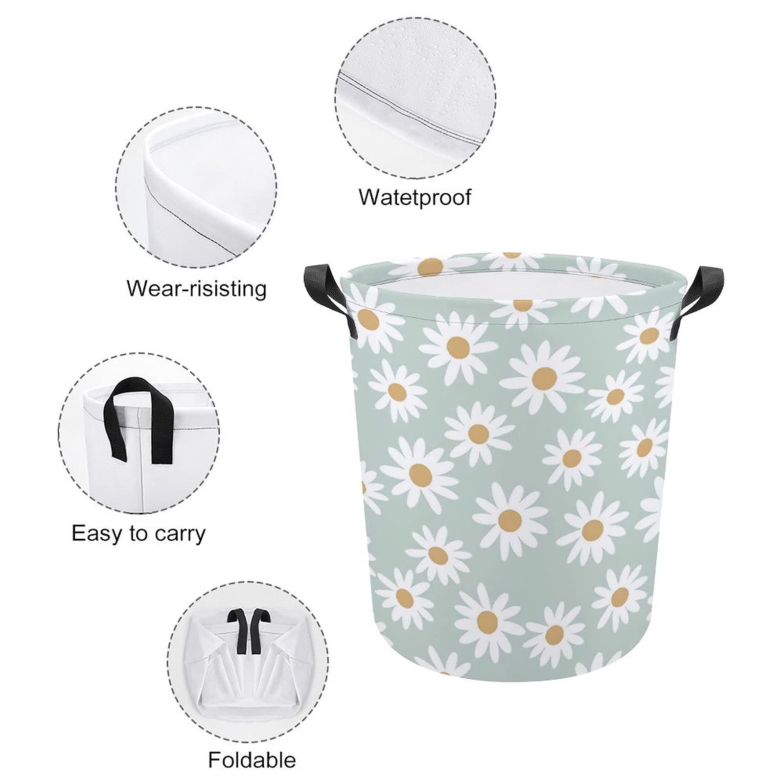 Clothes Basket Laundry Hamper with Handles Daisy Print Storage Organizer Perfect for Kids Boys Girls Toys Room, Bedroom, Nursery,Home,Gift Basket