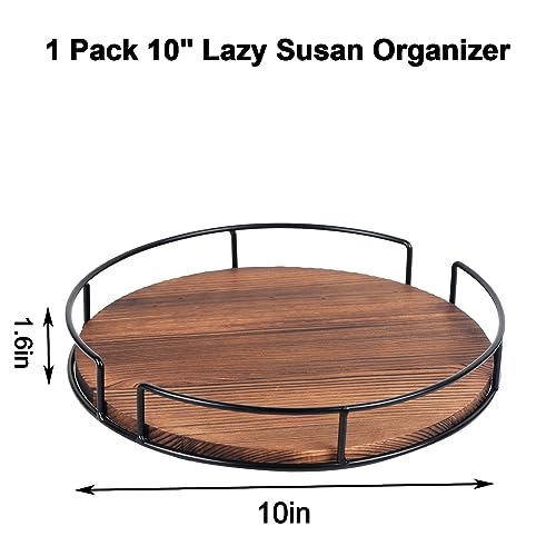 2 Pack of 10 Lazy Susan Organizer - Non-Skid Wood Turntable Organizer for Cabinet, Pantry, Kitchen Countertop, Refrigerator, Spice Rack, Carbonized Black
