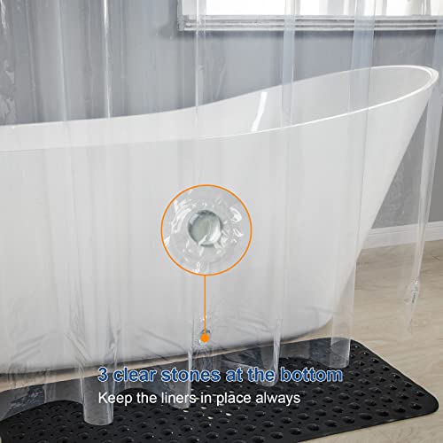 AmazerBath 2 Pack Clear Shower Curtain Liners, 72 x 72 Inches PEVA 3G Plastic Shower Curtains with Stones and 12 Grommet Holes, Extra Long Waterproof Lightweight Plastic Liners- Clear