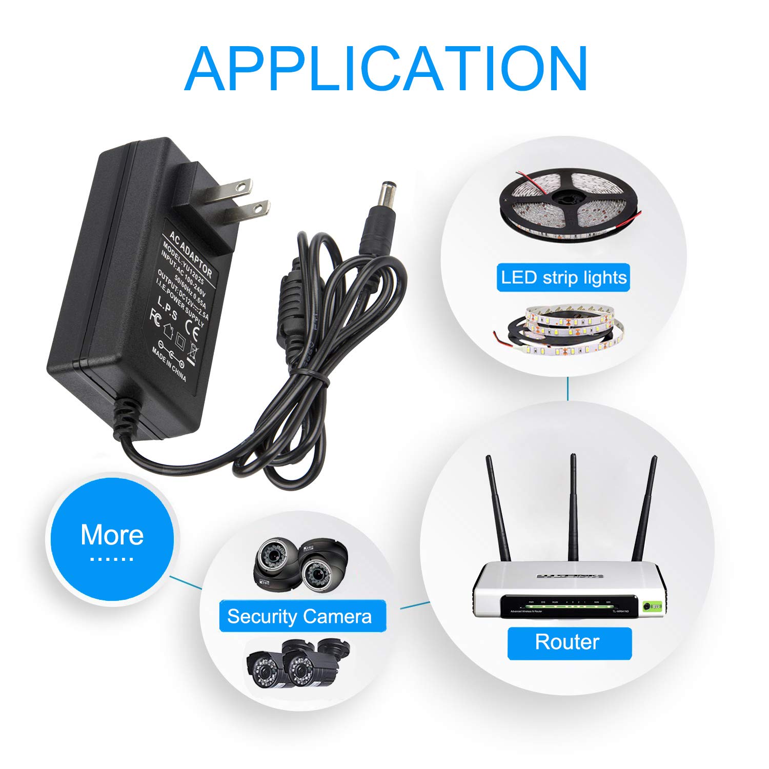 12V 2.5A Power Adapter - COOLM AC 100-240V to DC 12V 2500mA Power Supply Transformer Charger 12V/2.5A for 12V Analog DVR NVR HVR CCTV Security Camera/RGB LED Strip Lights