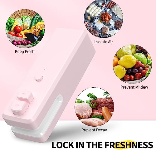 Bag Sealer Mini, 3 in 1 Mini Bag Sealer Heat Seal with Cutter & Magnet, Rechargeable Mini Chip Bag Vacuum Sealer Machine for Reseal Plastic Bags & Keep Snacks Fresh, Portable Kitchen Gadget (PINK)