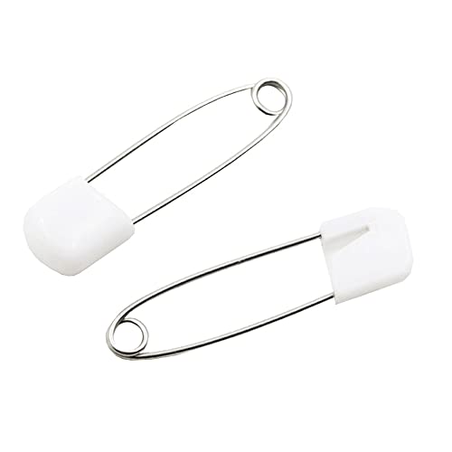 ARTCXC 1Box(100Pcs) White 55mm/ 2.2 Inch Safety Pins Plastic Head Stainless Steel Diaper Pins Safety Locking Cloth Diaper Nappy Pins