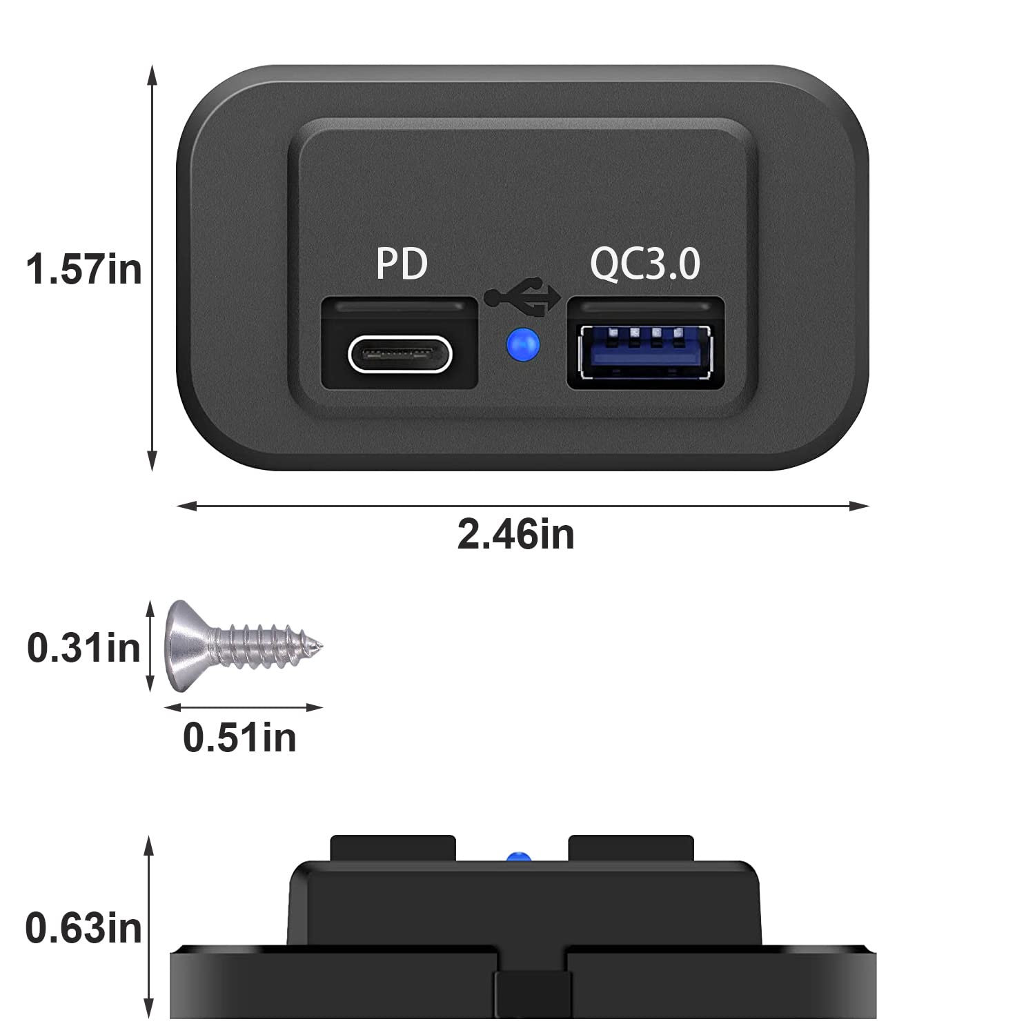 12V USB Outlet 12V Switch Panel with Type C and QC3.0 USB Car Charger Socket Power Outlet, Panel Mount Dual Port 12V 24V Quick Car Charger for Cars Bus ATV RV Boat Truck,2 PCS