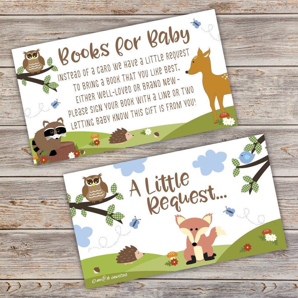 50 Count - Books for Baby Request Cards - Woodland Animals Baby Shower