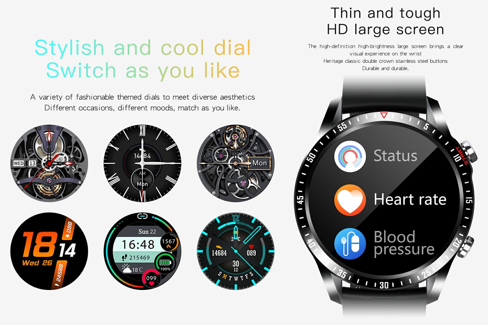 KRG Kerunga Business Sports Smart Watch Compatible with iPhone and Android/with Bluetooth Calling/Heart Rate/Sleep Tracker/IP67 (Black Silicone Strap Style, KRG-K29, 10*1.8*0.5inch