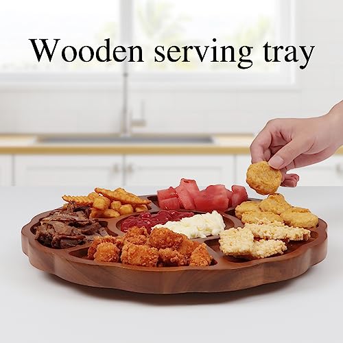 13β Lazy Susan Acacia Wood Serving Tray 7-Compartment Multipurpose Round Tray for Serving Food,Round Platters for Organization,Pantry,Kitchen