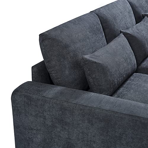 130" 5 Seaters Modular Deep Seat Down Feather Filled Sectional Sofa Couch with 4 Waist Pillows for Home Office Apartment Living Room Furniture Sets ,L-Shaped Corner Sofa&Couch Movable Ottoman/Chaise