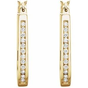 14k Yellow Gold 1/2 Ct Diamond Inside/Outside Hoop Earring Pair