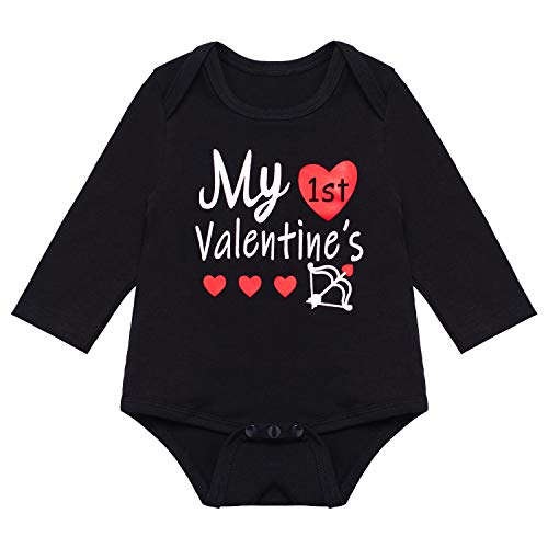 Catmama 3PCS Baby Boys Girls My First Valentine's Long Sleeve Heart Breaker Pants with Hat (Black-Long Sleeve, 6-12 Months)