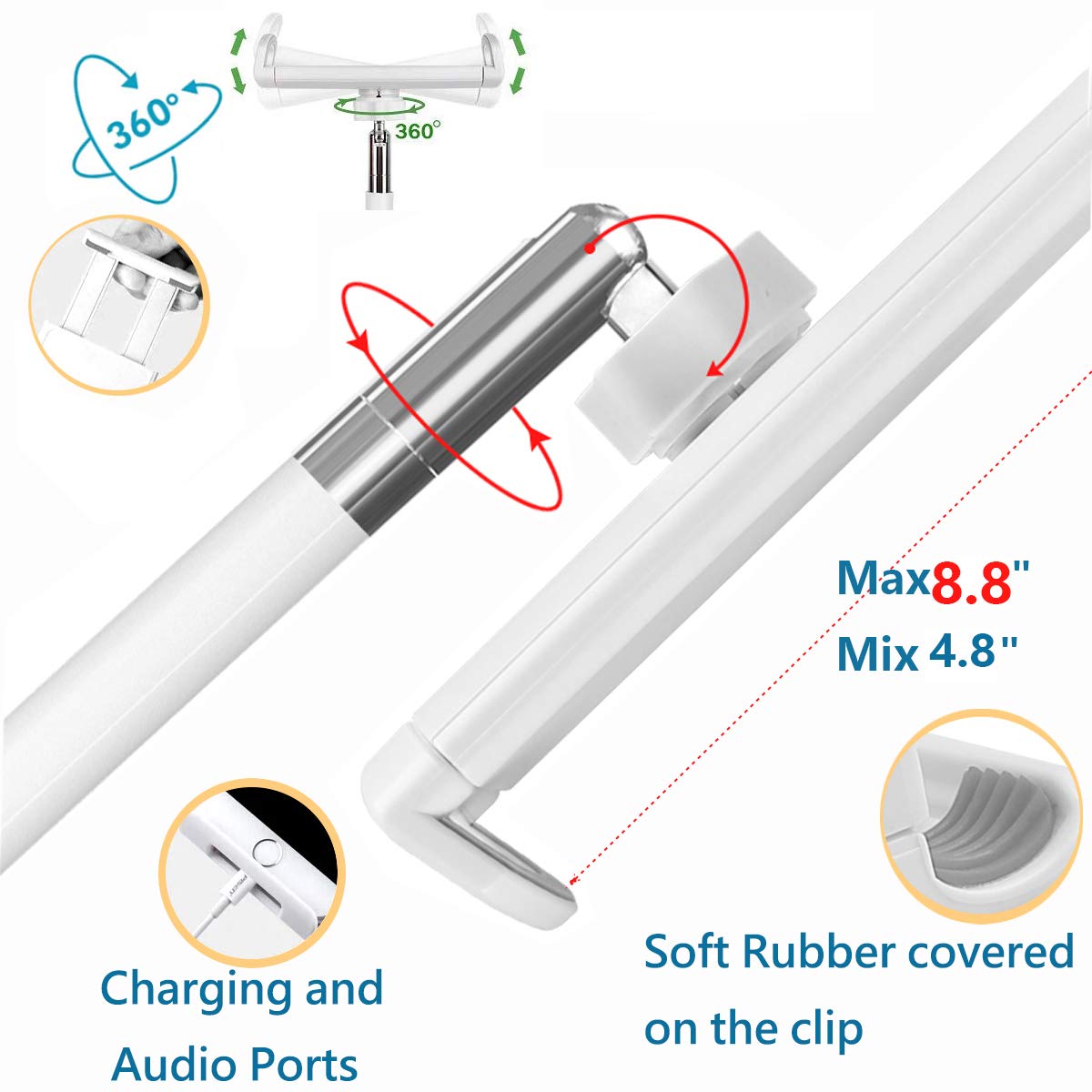 Gooseneck Tablet Stand Cell Phone Stand with Stable Base Adjustable 360 Degree Rotating Floor Stand for iPad Within 4-12.9 inches